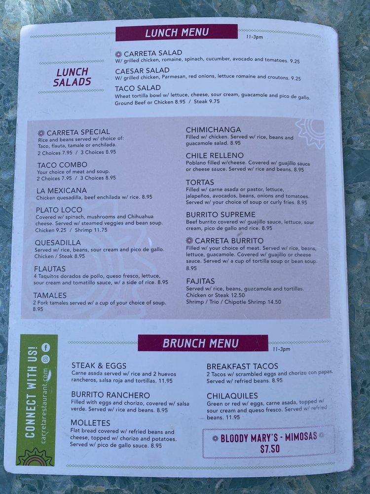 Carta del restaurante La Carreta, Baton Rouge, Bluebonnet Blvd