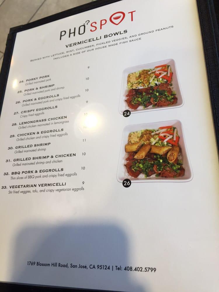 Menu at Pho Spot restaurant, San Jose, Blossom Hill Rd