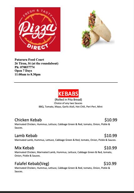 Menu at Pizza Direct Ltd pizzeria, Putaruru