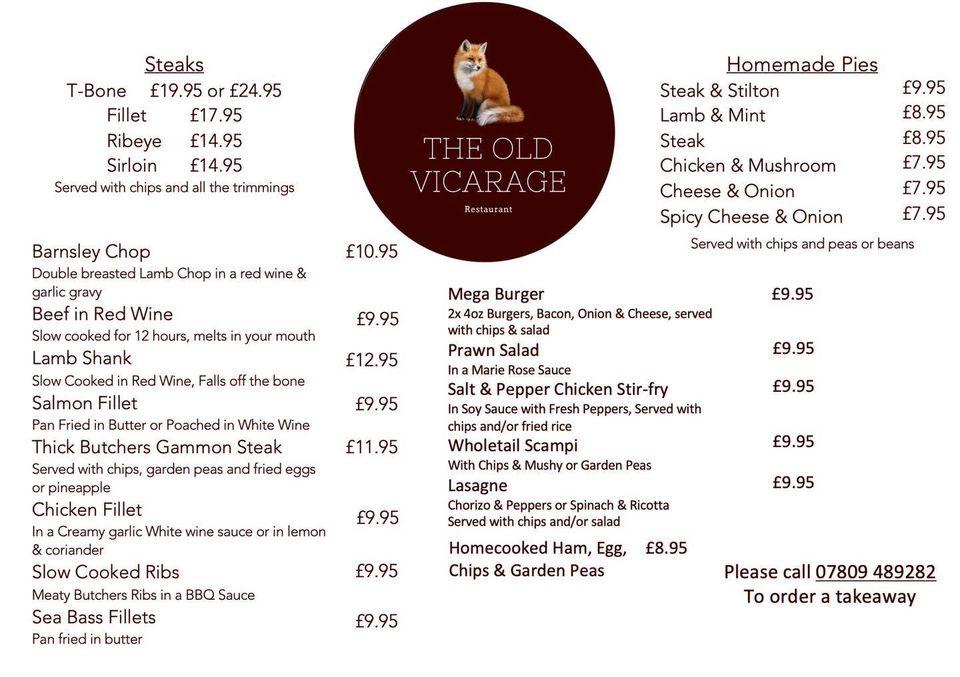 Menu at The Old Vicarage Tearooms cafe, Gisburn Forest