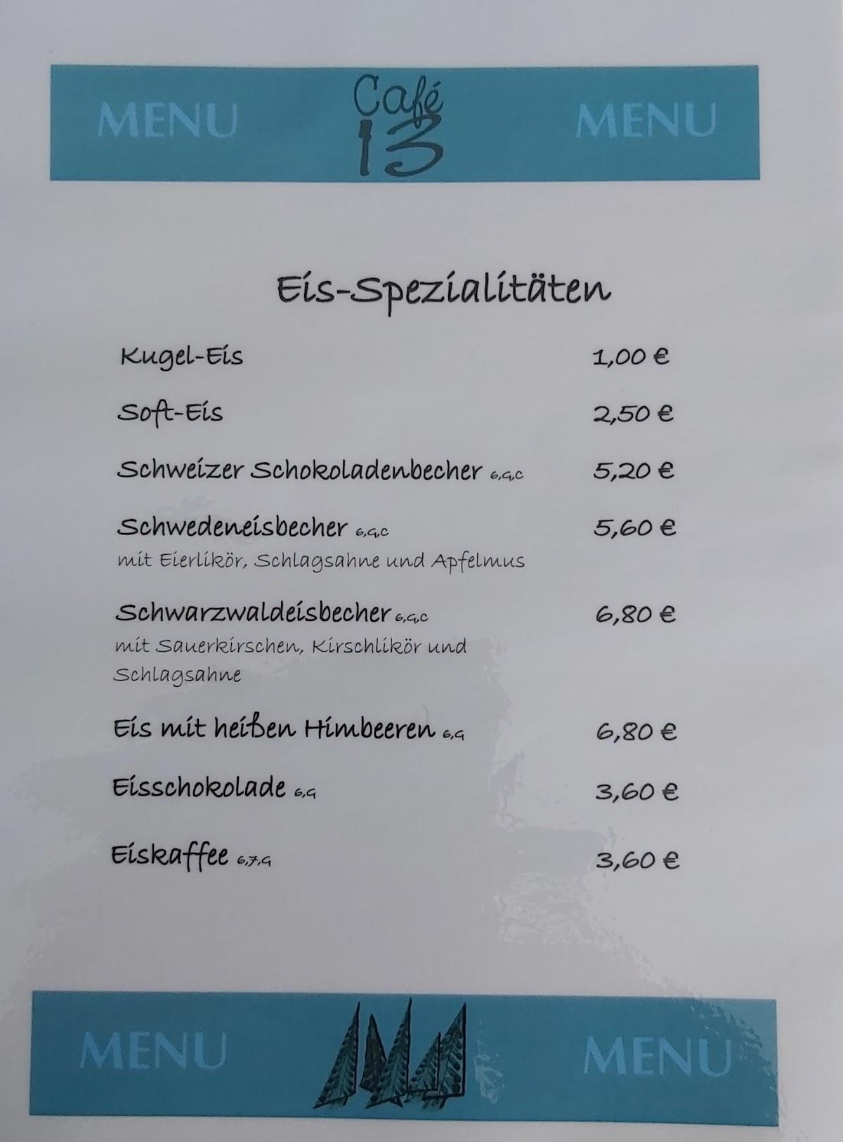 Speisekarte von Café 13 cafe, Katzhütte