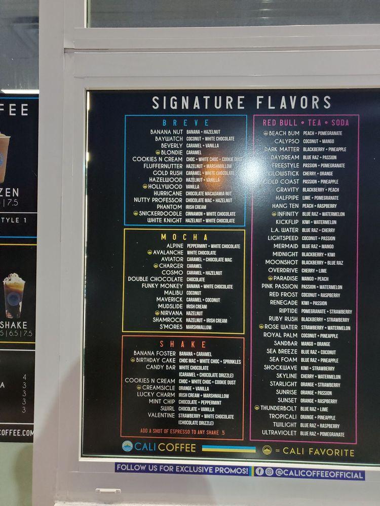 Menu at Cali Coffee restaurant, Davie