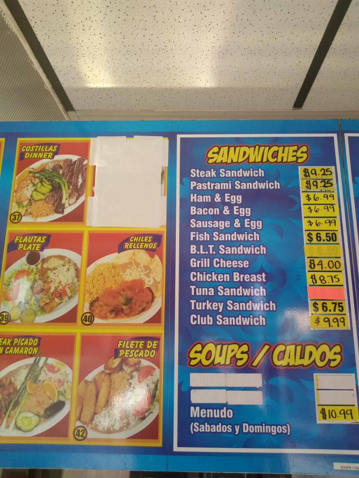 Menu at Castillo's Burgers restaurant, Los Angeles