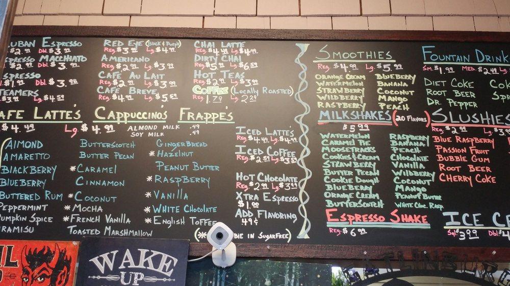 Menu at Coffee Shack cafe, Gatlinburg