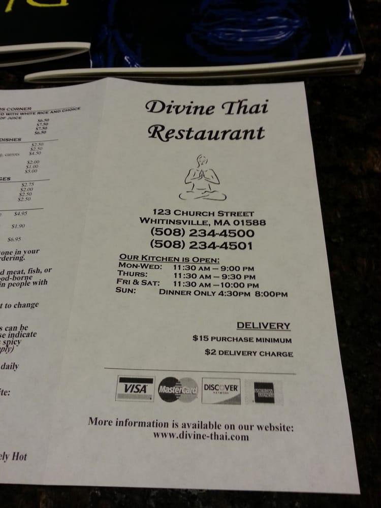 Menu at Divine Thai restaurant, Northbridge