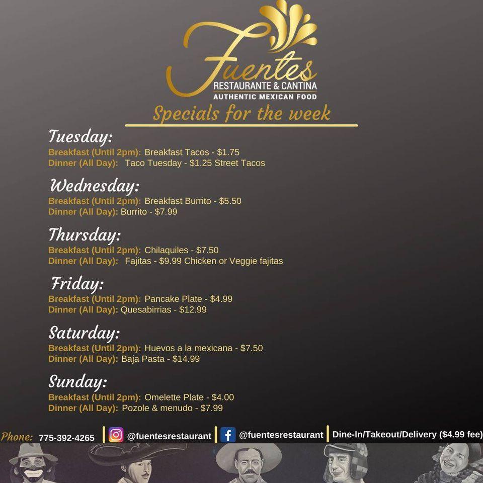 Menu at Fuentes Restaurant & Cantina, Minden
