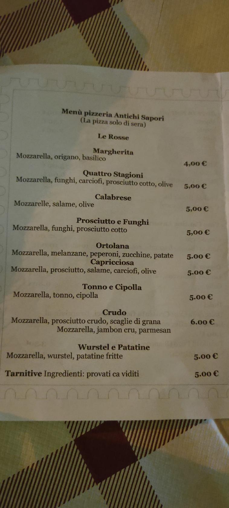 Speisekarte von "Gli Antichi Sapori" Ristorante Pizzeria, Stilo