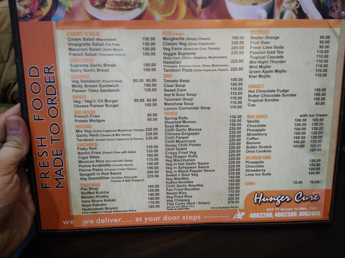 Menu at Hunger Cure, Faridabad, SCF 77