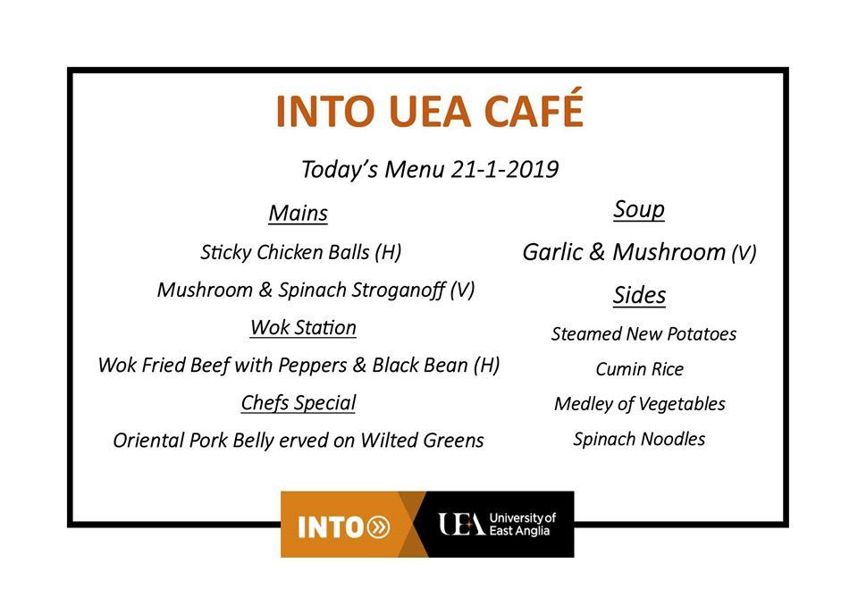 Menu at INTO UEA Cafe Norwich, Norwich