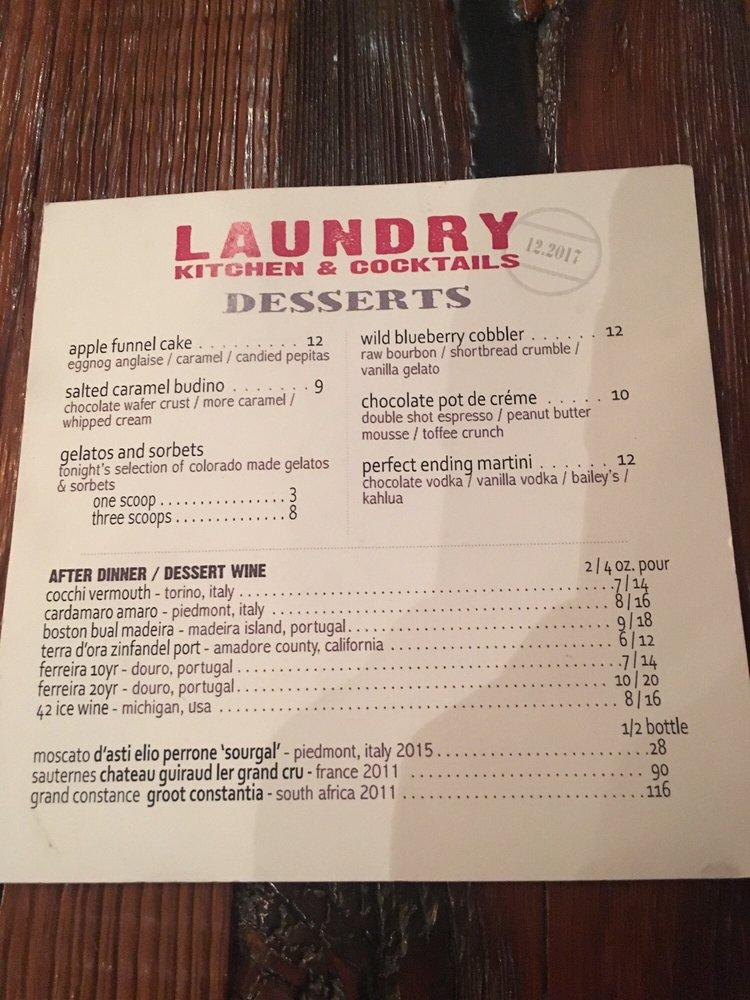 Menu at Laundry pub & bar, Steamboat Springs