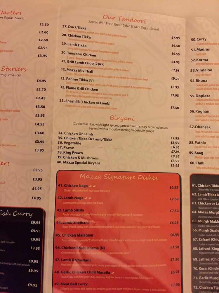 Menu at Mazza Indian Takeaway fast food, Crawley