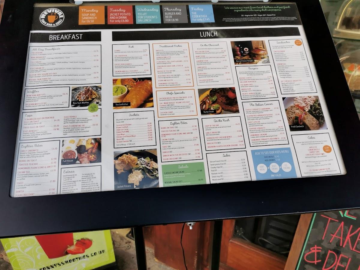 Menu at Revival Cafe Bar & Grill, Restaurant, Cheltenham