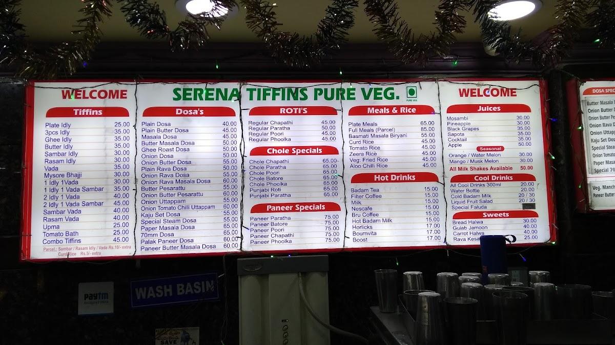 Menu at Serena Tiffins, Hyderabad, 9G9C+9J9