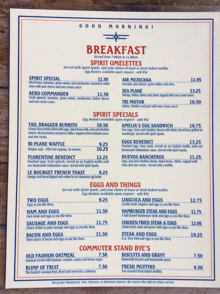 Menu at Spirit of San Luis Restaurant, San Luis Obispo