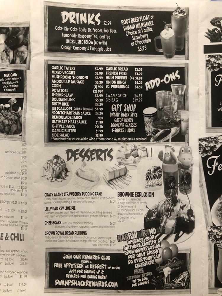 Menu at Swamp shack restaurant, Friendswood