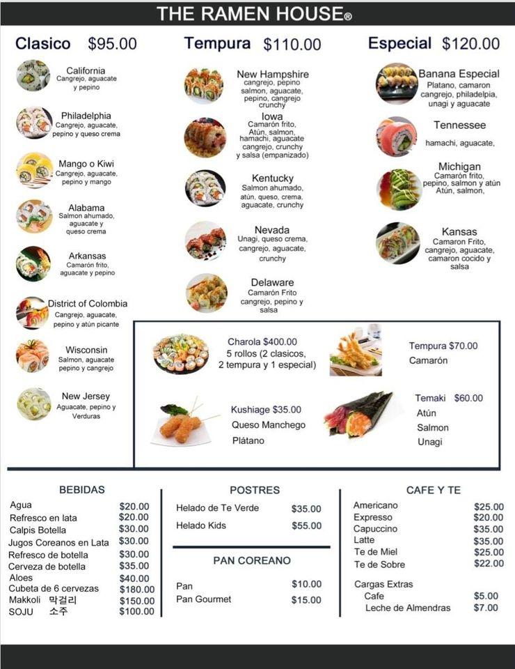 Menu at The Ramen House restaurant, Mexico City