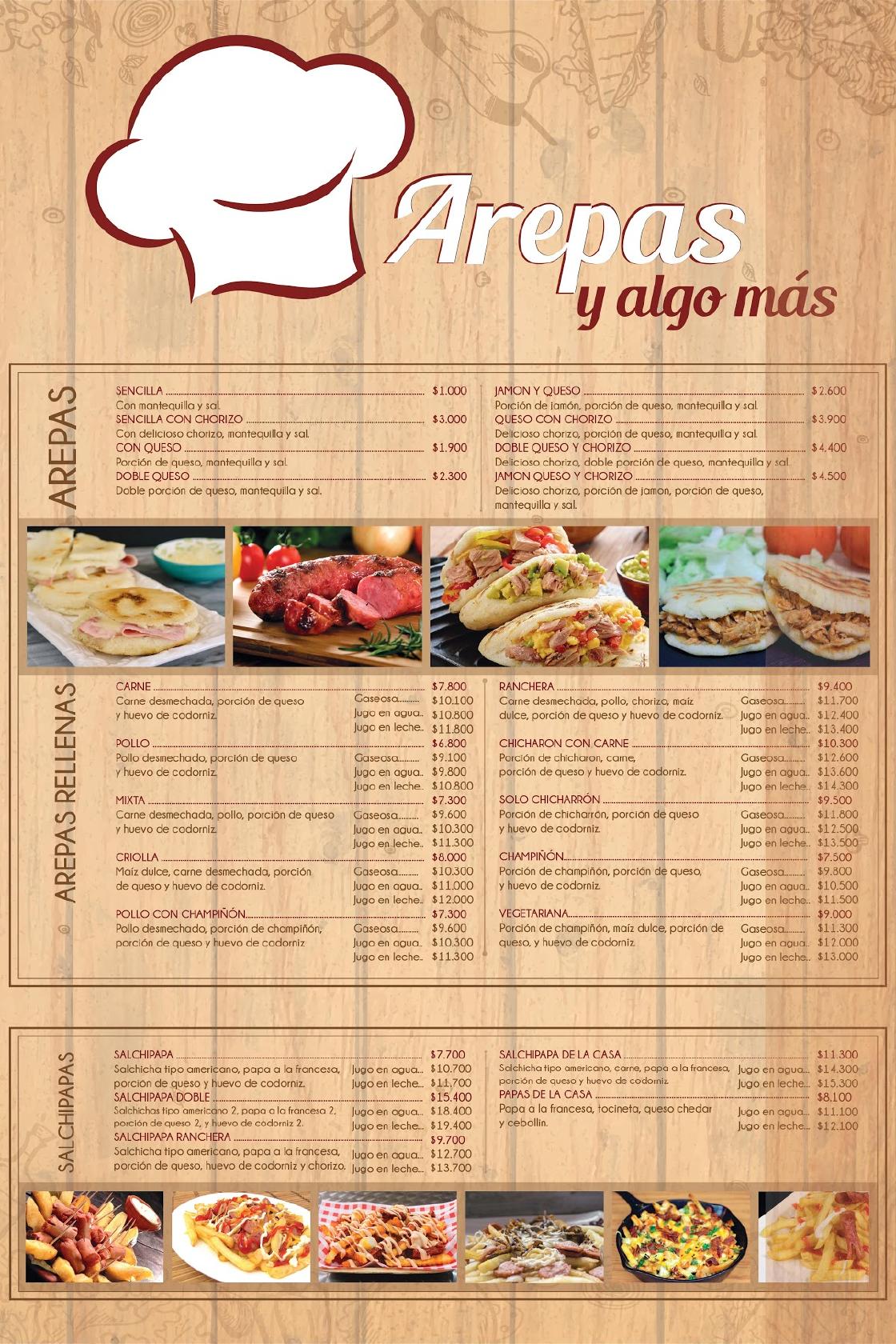 Menu at Arepas Y Algo Mas restaurant, Bogotá, Calle 88 #113-06