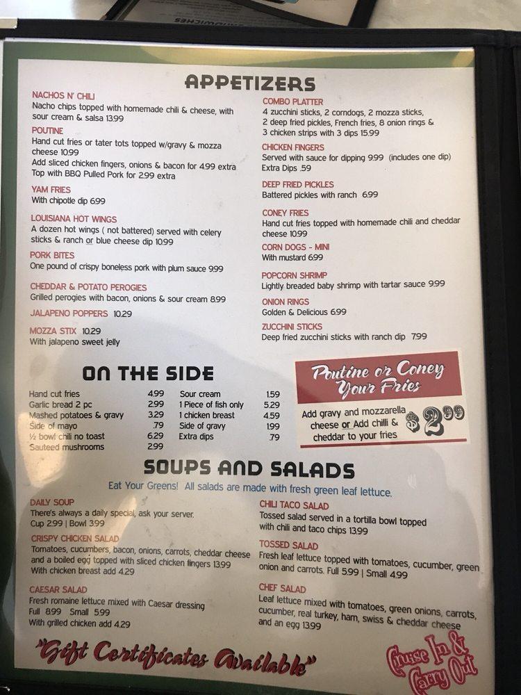 Menu at Bobby Sox 50's Diner restaurant, Maple Ridge