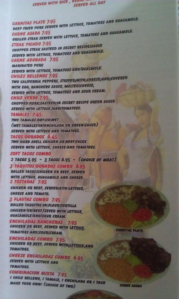Menu at Casa Mota restaurant, Riverside
