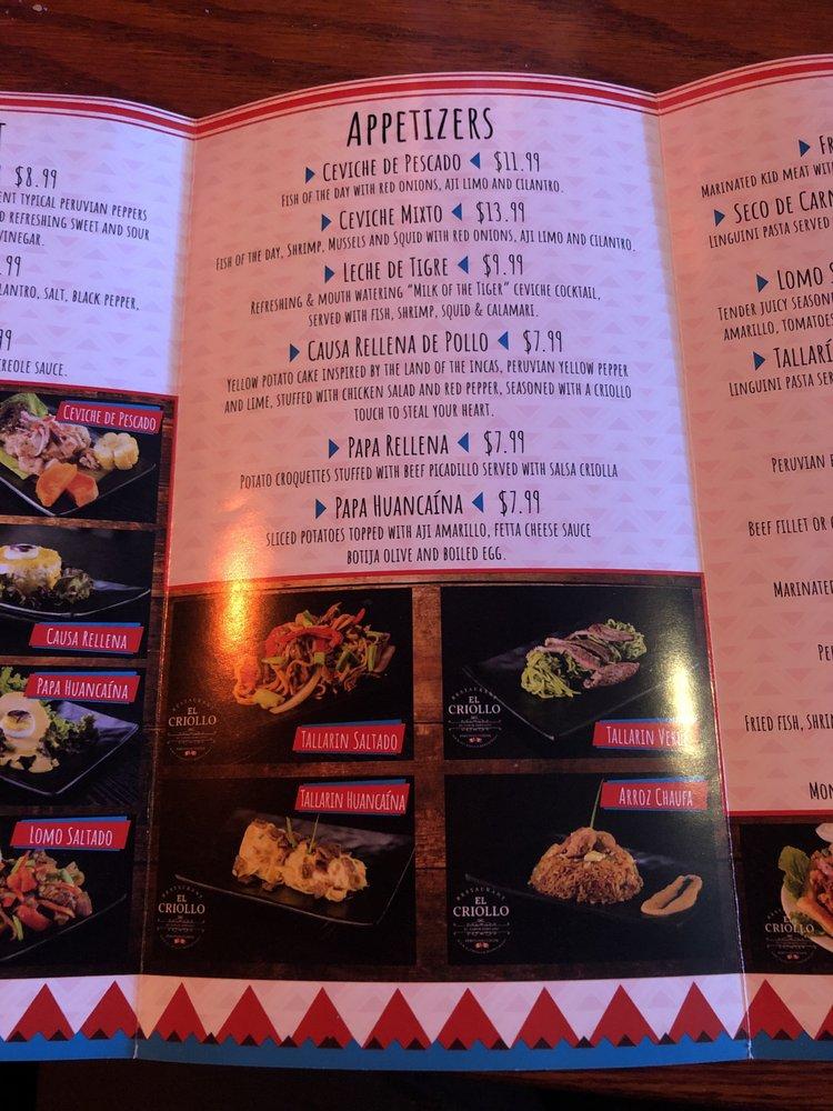 Menu at El Criollo Peruvian Cuisine restaurant, City of Industry