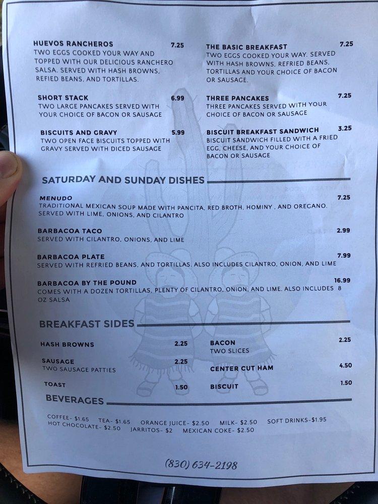 Menu at Los Dos Amigos restaurant, Center Point