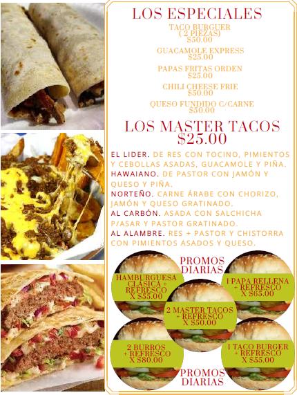 Menu at Master Tacos. restaurant, Nuevo Progreso