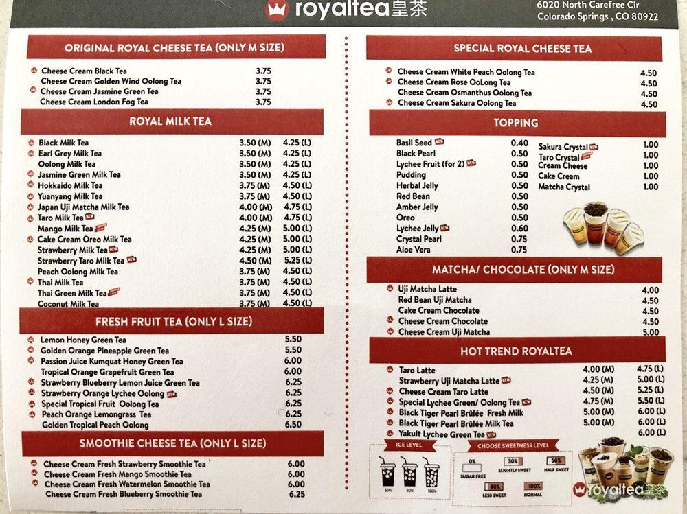 Menu at RoyalTea, Colorado Springs
