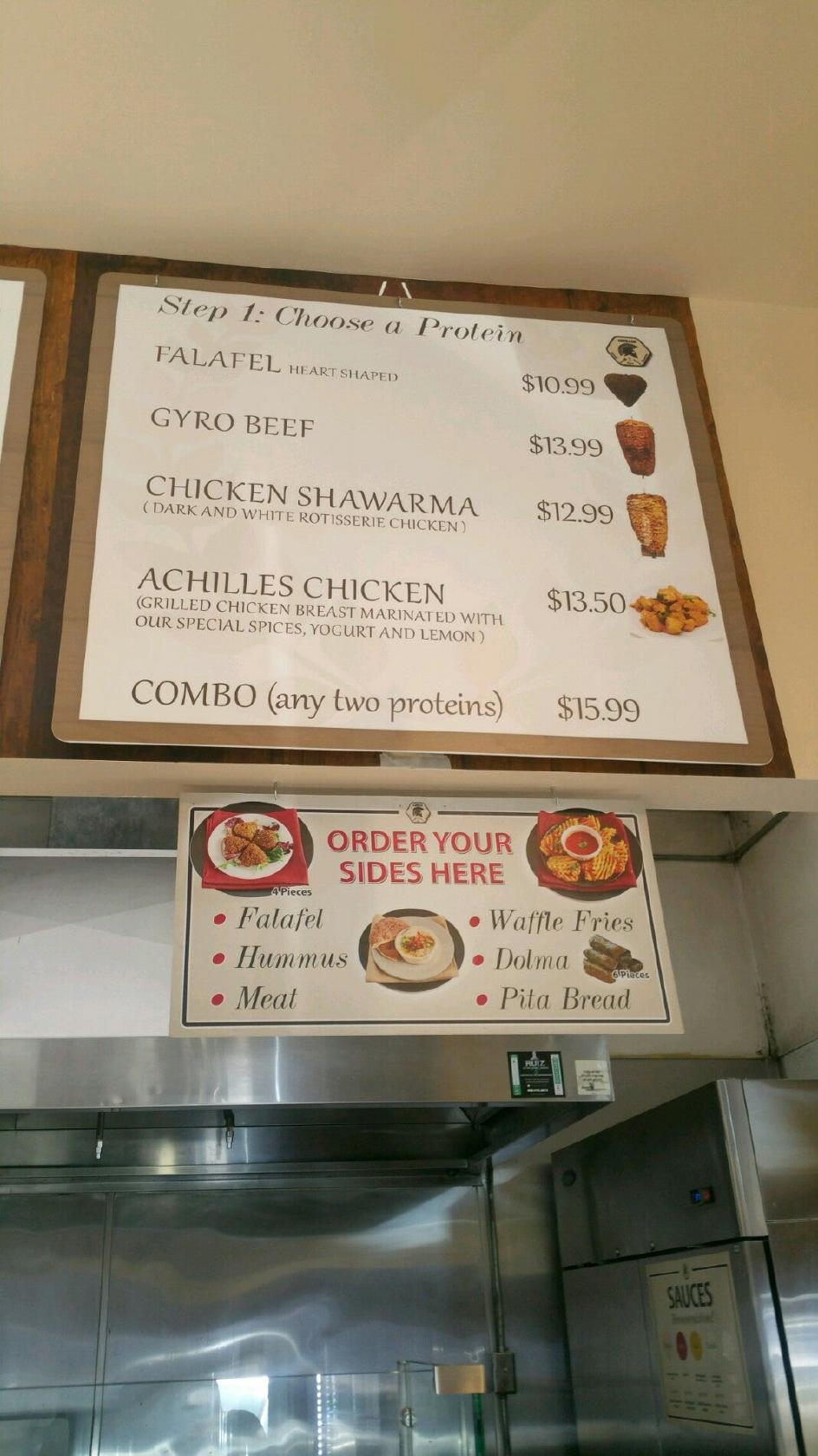 Menu at Achilles restaurant, Santa Clara