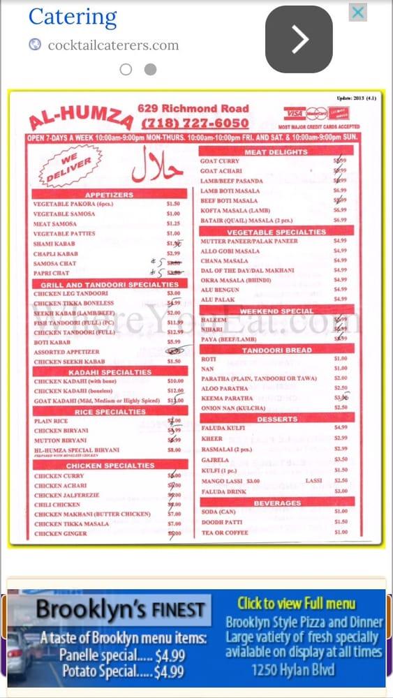 Menu at Alhumza - Pakistani/Indian - Halal Meat, Restaurant and ...
