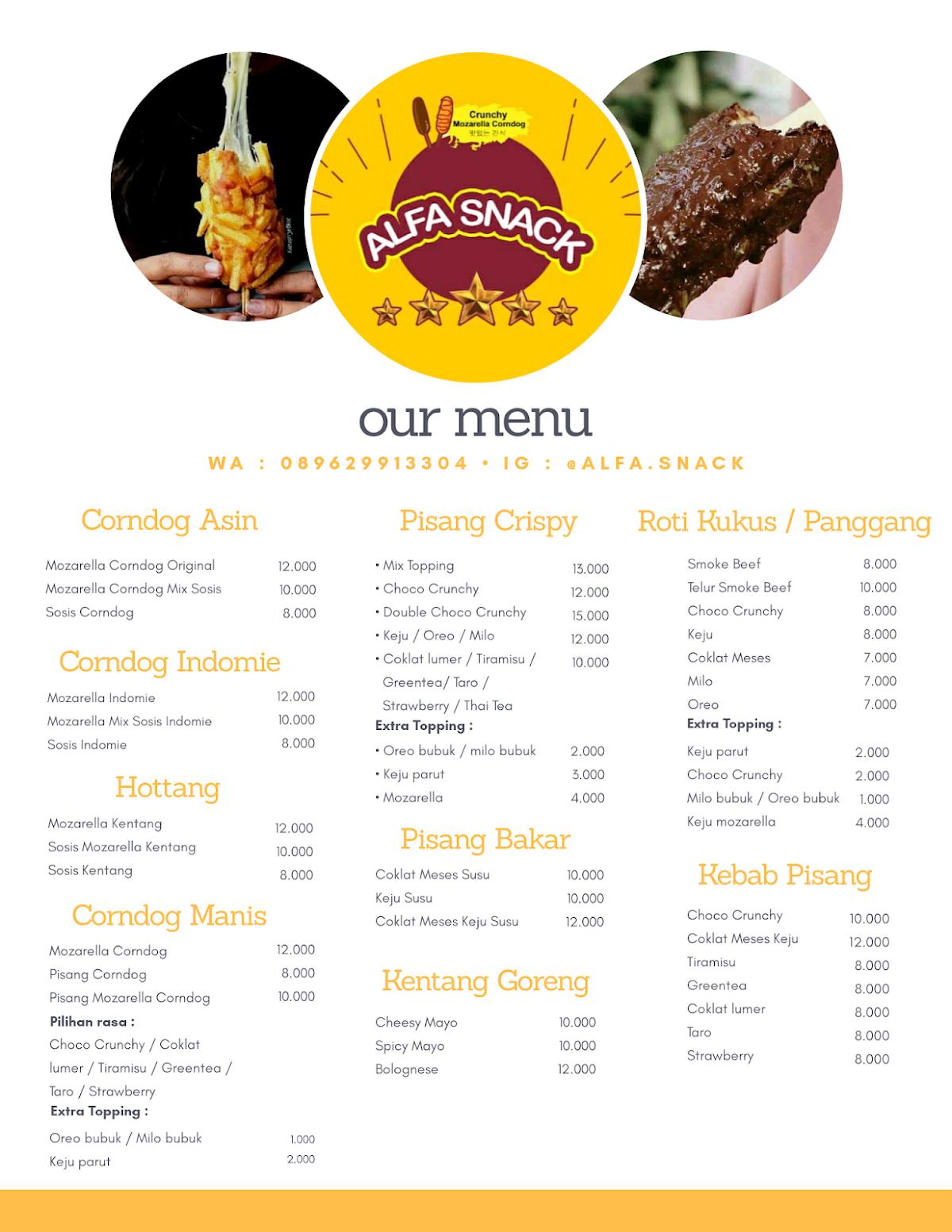 Menu at Alfa Snack restaurant, Parung Panjang