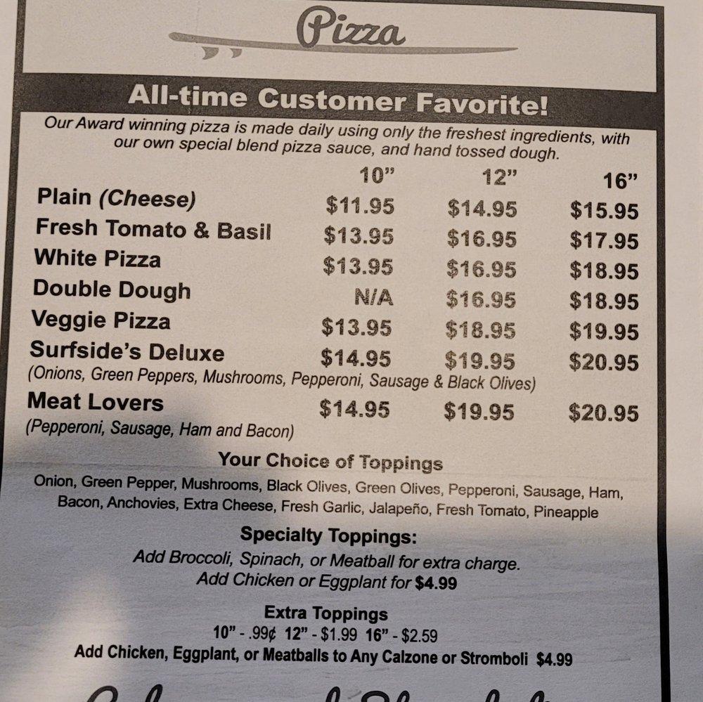 Menu at Brock's Surfside Grill & Pizza pizzeria, Jensen Beach