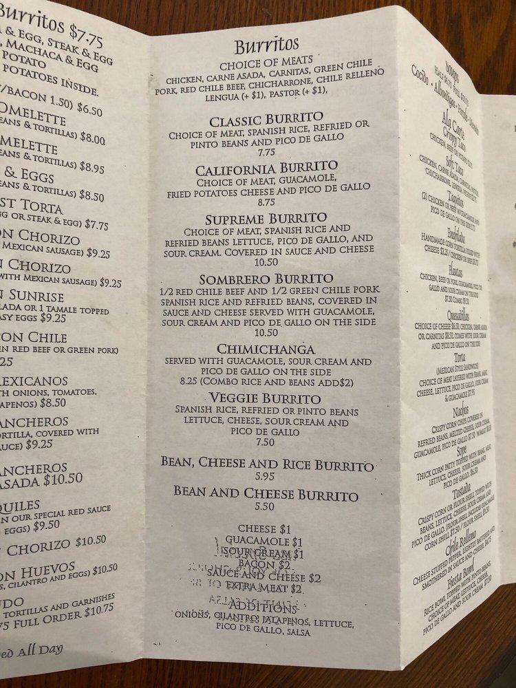 Menu at Carrillo's Mexican Deli restaurant, Simi Valley