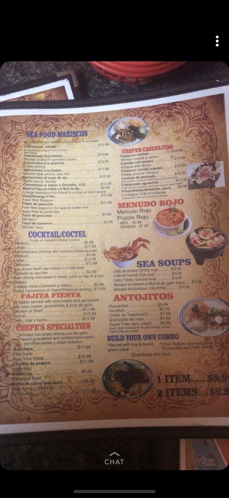 Menu at Chepes Mexican Resturant restaurant, Arvin