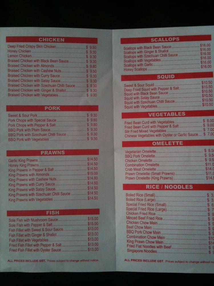 Carta de Enjoy Inn Chinese Restaurant, Geebung