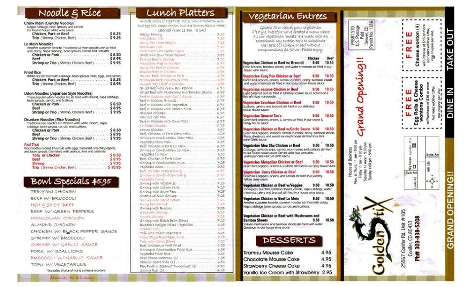 Carta del restaurante Golden Stix, Conifer