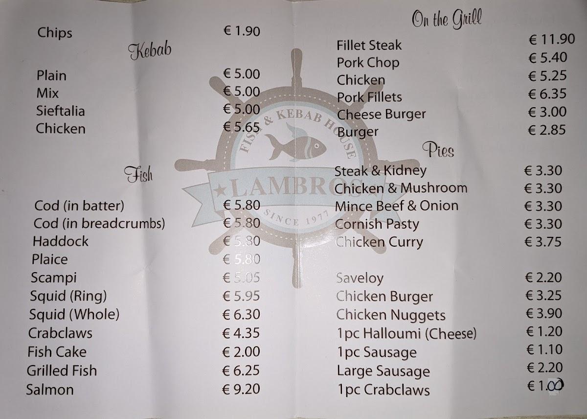 Speisekarte von Lambros Fish & Kebab House, Pyla, CESSAC BEACH