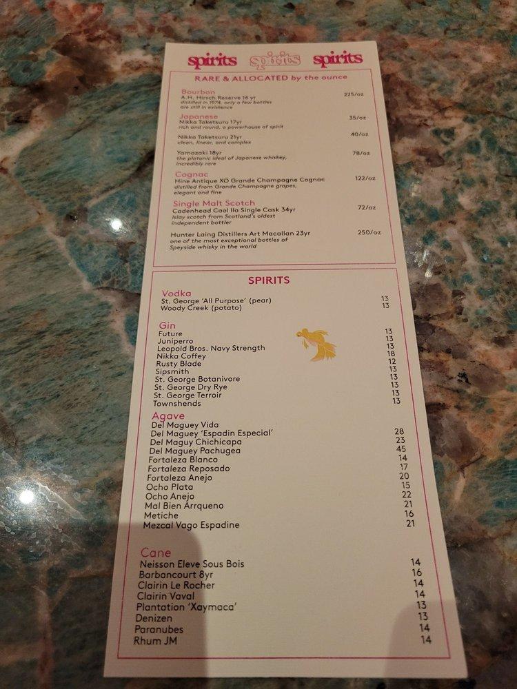Carta del pub y bar Moongate Lounge, San Francisco