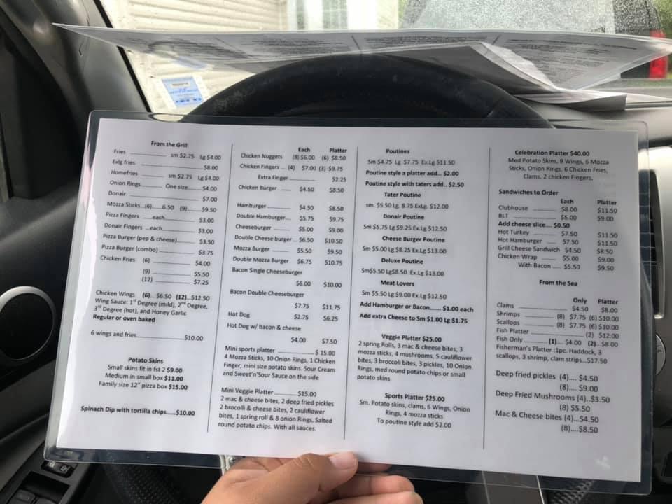 Menu at Morris Pizza restaurant, Eskasoni