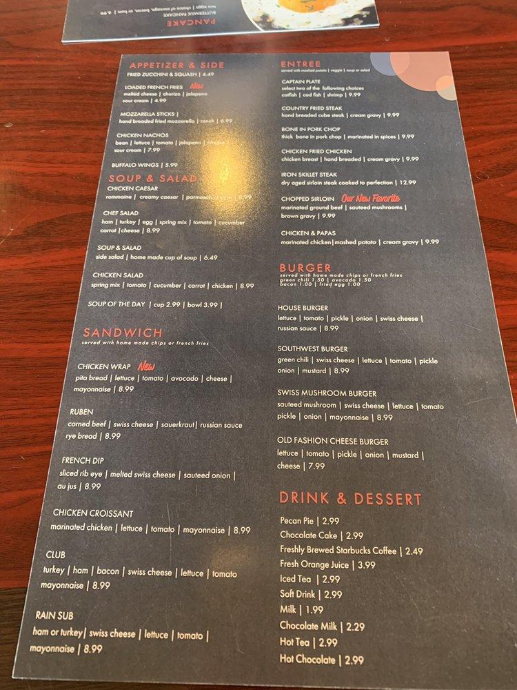 Menu at Rain Cafe, Lubbock, 50th St
