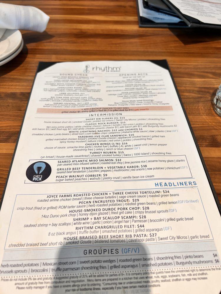 Menu at Rhythm on Monroe pub & bar, Huntsville