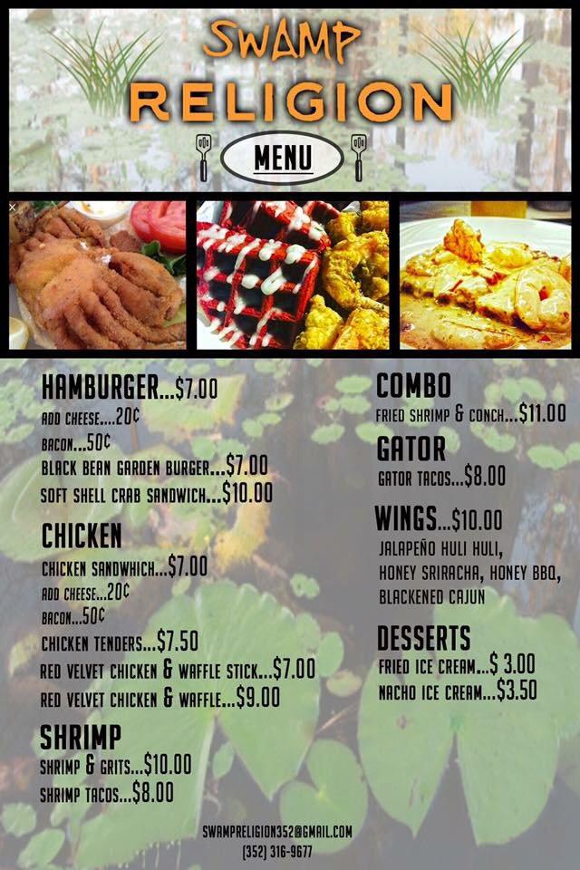 Menu at SWAMP RELIGION restaurant, Gainesville, 904 E University Ave