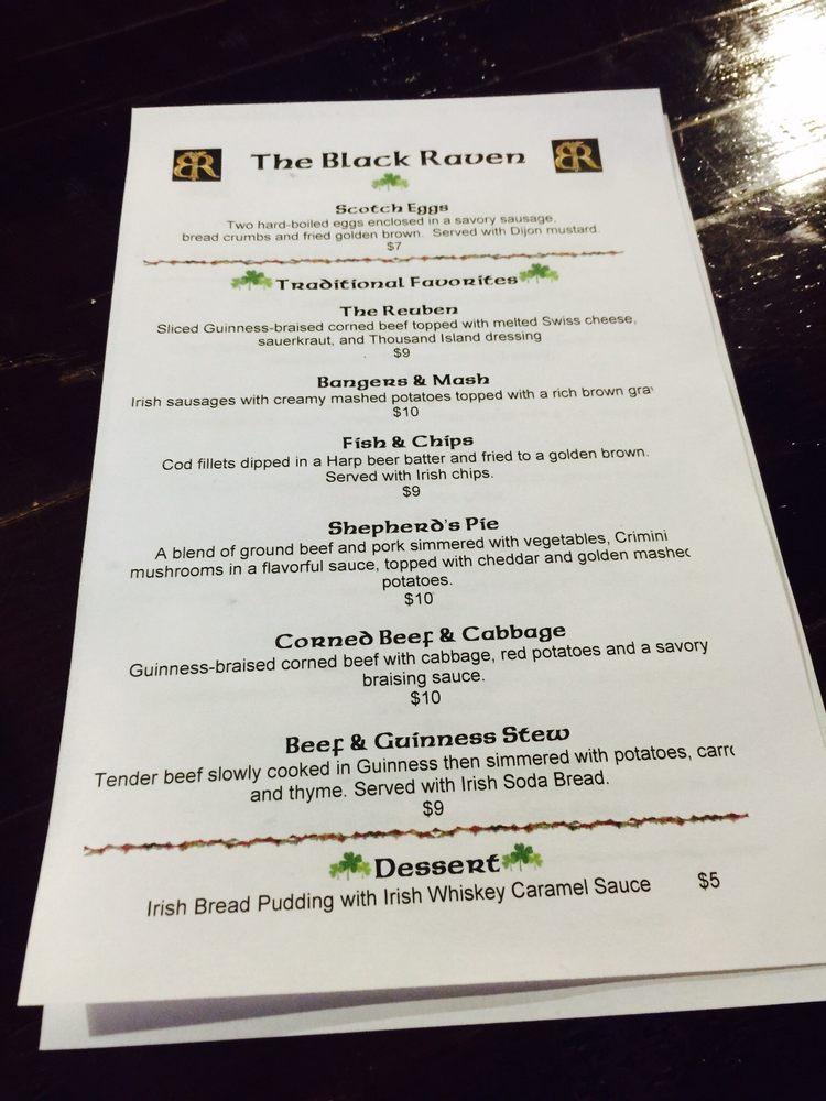 Menu at THE BLACK RAVEN PUB, Harrah