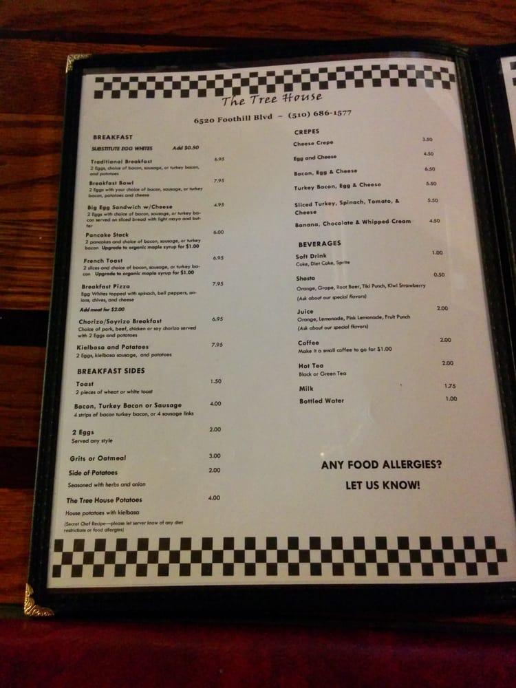 Menu at The Tree House restaurant, Hayward