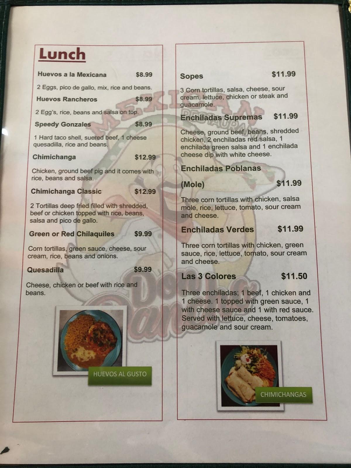 Menu at Don Pancho Mexican Restaurant, Buffalo
