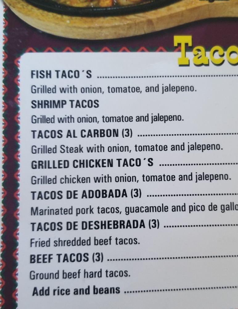 Menu at El Rancherito restaurant, Denver
