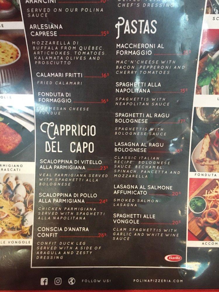 Menu au POLINA Pizzeria, Québec