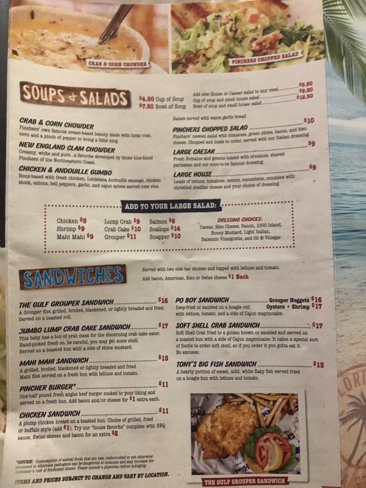 Menu at Pinchers restaurant, Lakewood Ranch, Rodeo Dr