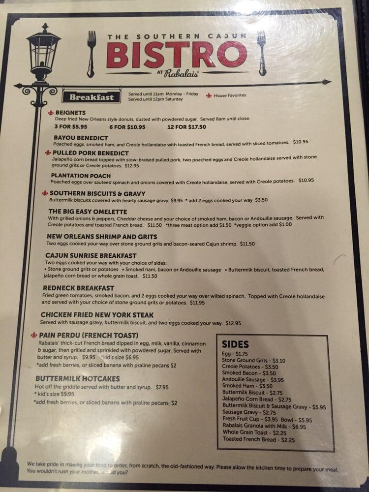 Menu at Rabalais' Bistro cafe, Santa Paula