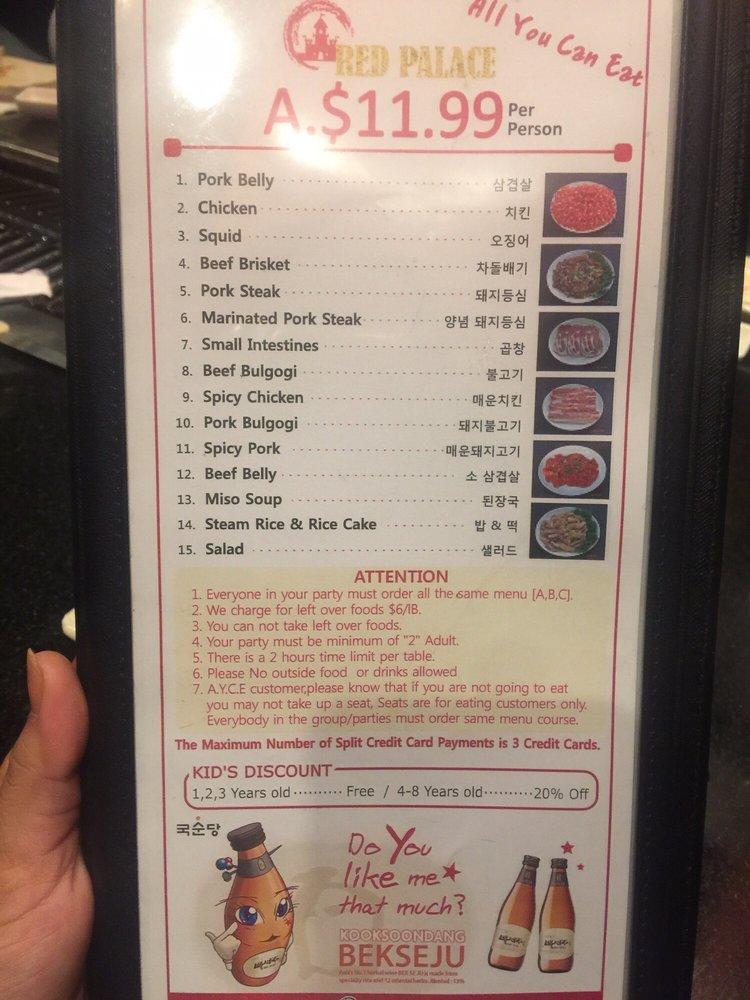 Menu at Red Palace Korean BBQ Restaurant, Cerritos