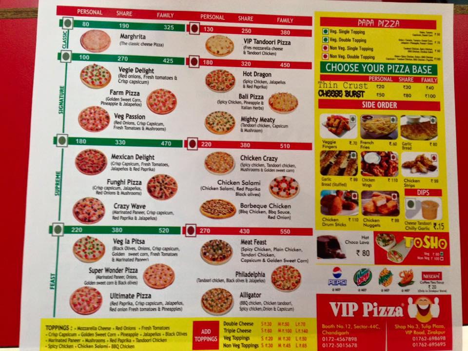 Menu at VIP Pizza, Chandigarh, Booth 12
